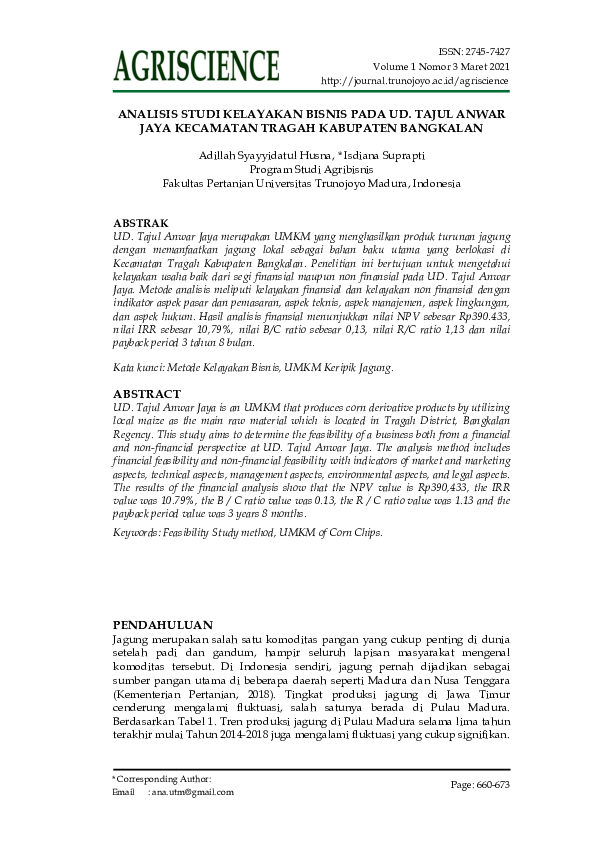 (PDF) Analisis Studi Kelayakan Bisnis Pada Ud. Tajul Anwar Jaya ...