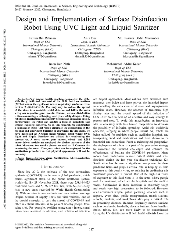 (PDF) Design and Implementation of Surface Disinfection Robot Using UVC Light and Liquid ...