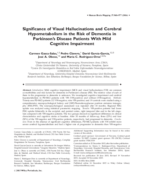 (PDF) Significance of visual hallucinations and cerebral hypometabolism ...
