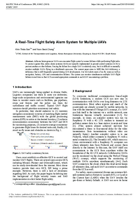 (PDF) A Real-Time Flight Safety Alarm System for Multiple UAVs