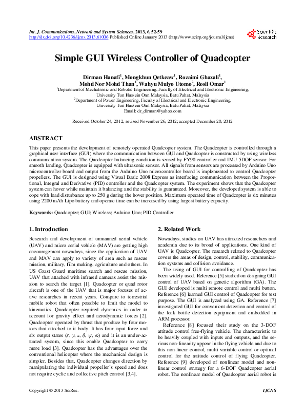 (PDF) Simple GUI Wireless Controller of Quadcopter