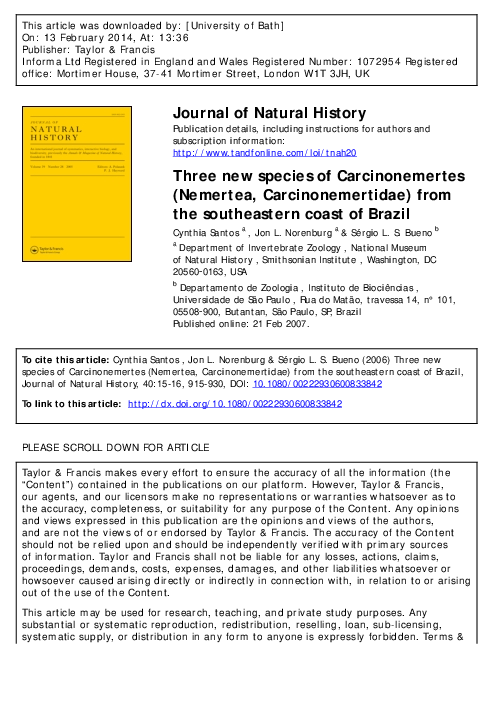 (PDF) Three new species ofCarcinonemertes(Nemertea, Carcinonemertidae ...