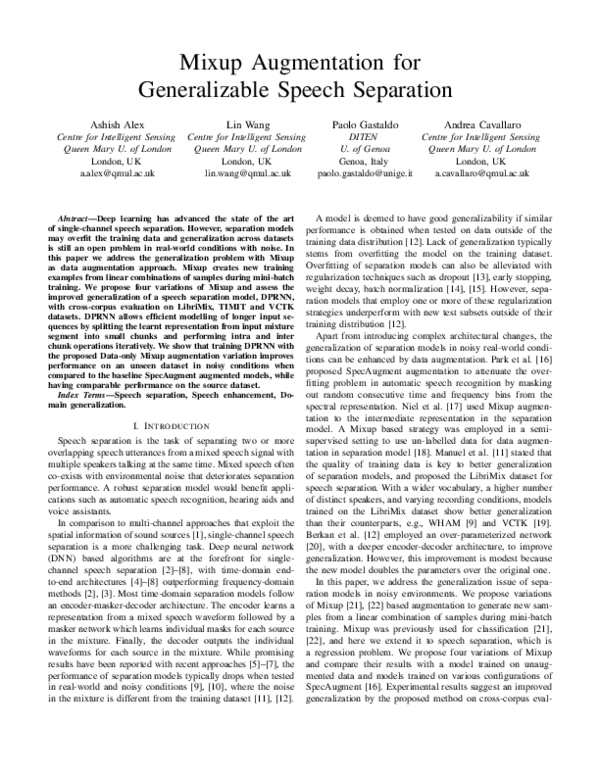 (PDF) Mixup Augmentation for Generalizable Speech Separation