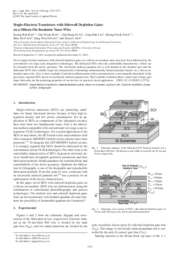 (PDF) Single-Electron Transistors with Sidewall Depletion Gates on a ...
