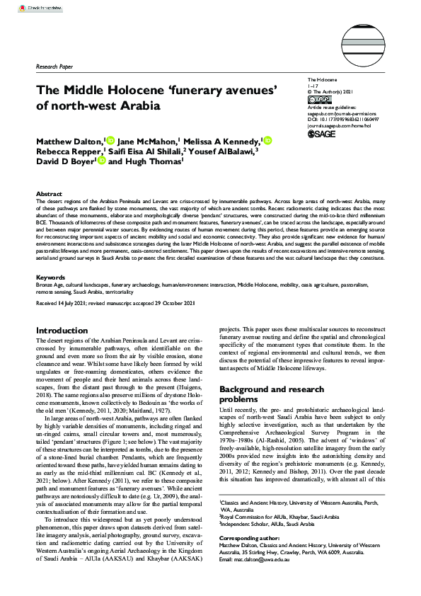 (PDF) The Middle Holocene 'funerary avenues' of north-west Arabia