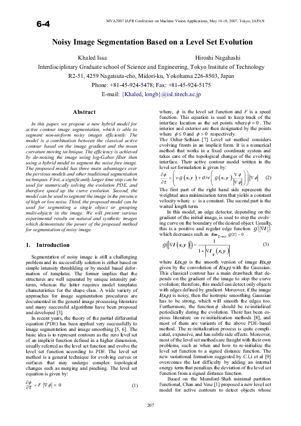 (PDF) Noisy Image Segmentation Based on a Level Set Evolution