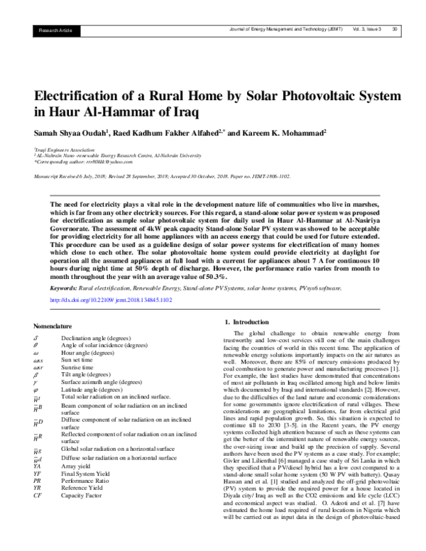 (PDF) Electrification of a Rural Home by Solar Photovoltaic System in ...