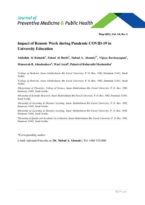 (PDF) Impact of Remote Work during Pandemic COVID-19 in University ...