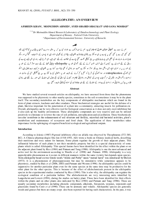 (PDF) Allelopathy: An Overview