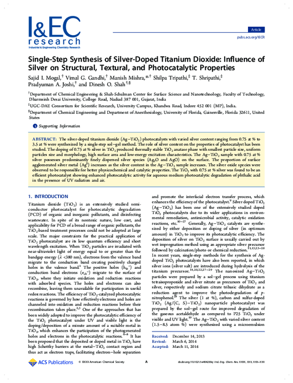 (PDF) Single-Step Synthesis of Silver-Doped Titanium Dioxide: Influence of Silver on Structural ...