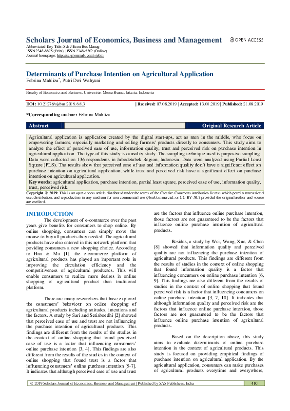 (PDF) Determinants of Purchase Intention on Agricultural Application