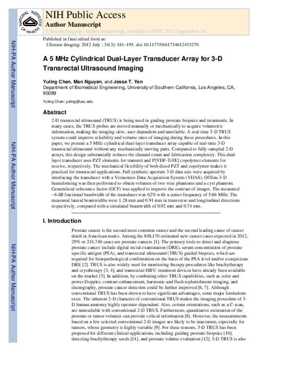 Pdf A 5 Mhz Cylindrical Dual Layer Transducer Array For 3 D