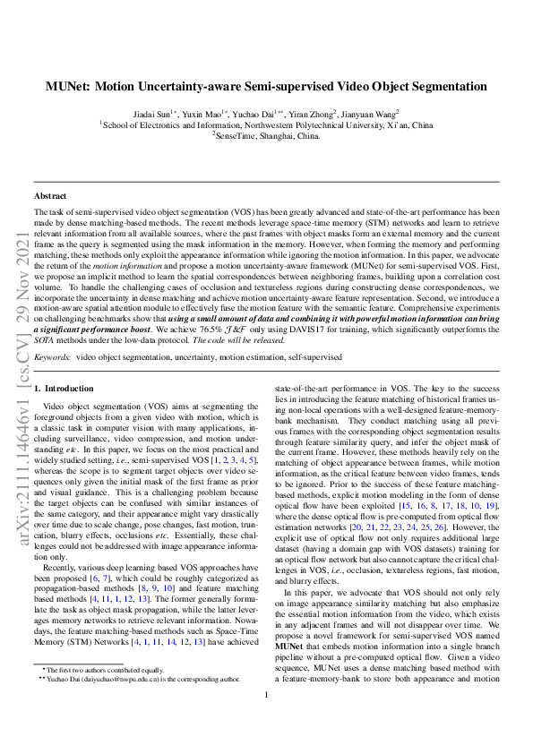 (PDF) MUNet: Motion Uncertainty-aware Semi-supervised Video Object Segmentation