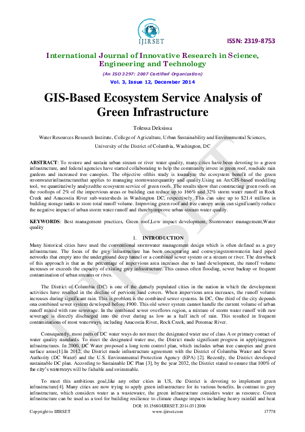 (PDF) GIS-Based Ecosystem Service Analysis ofGreen Infrastructure