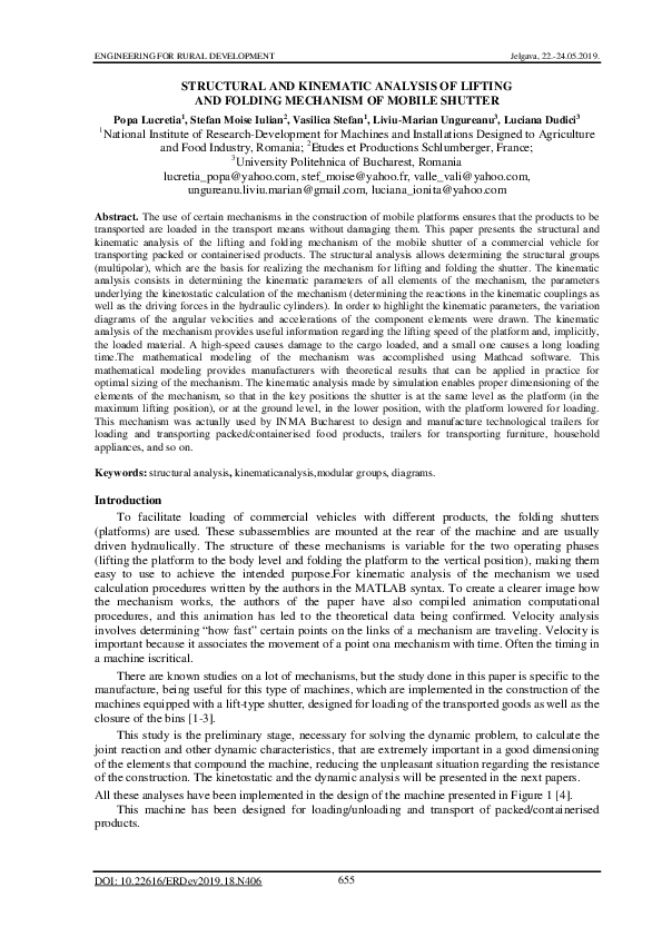 (PDF) Structural and kinematic analysis of lifting and folding ...