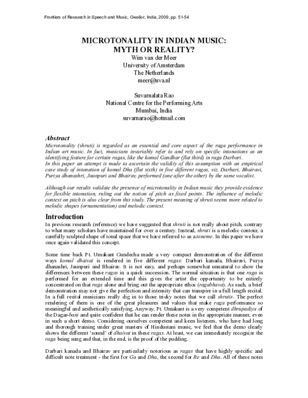 (PDF) Microtonality in Indian Music : Myth or Reality