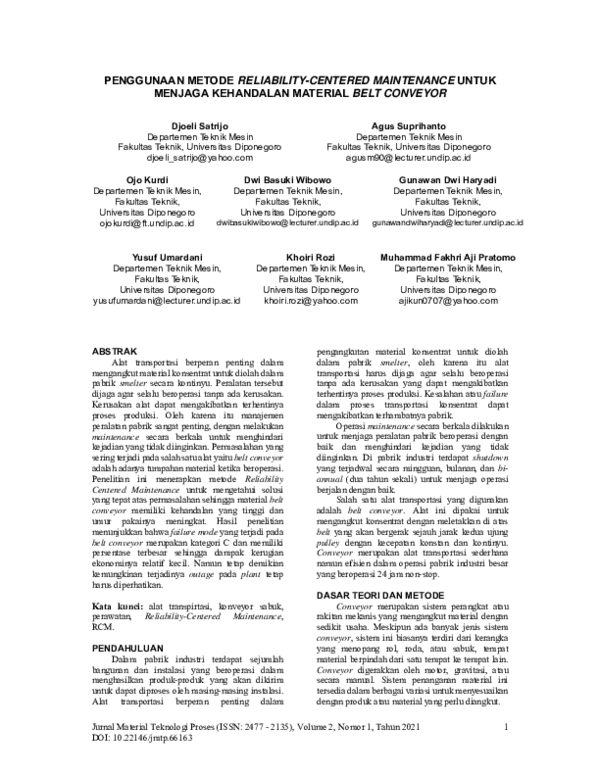 (PDF) Penggunaan metode Reliability-Centered Maintenance untuk menjaga ...