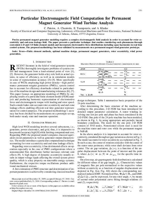 Pdf Particular Electromagnetic Field Computation For Permanent Magnet Generator Wind Turbine