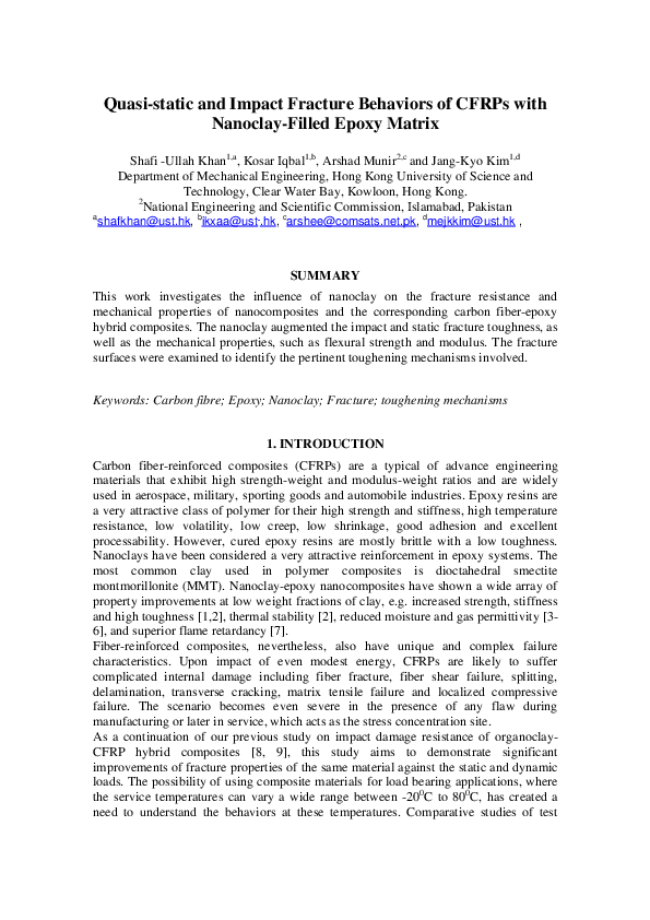 (PDF) Quasi-static and impact fracture behaviors of CFRPs with nanoclay-filled epoxy matrix