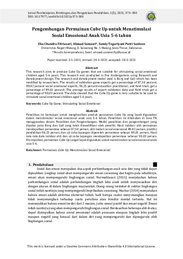(PDF) Pengembangan Permainan Cube Up untuk Menstimulasi Sosial ...