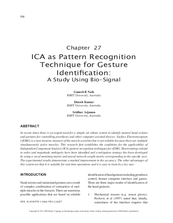 (PDF) ICA as Pattern Recognition Technique for Gesture Identification