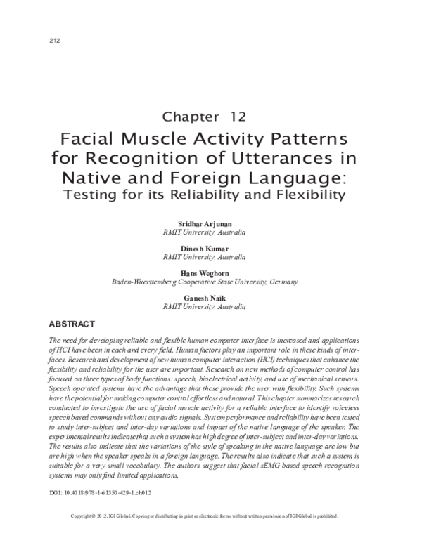 (PDF) Facial Muscle Activity Patterns for Recognition of Utterances in Native and Foreign Language