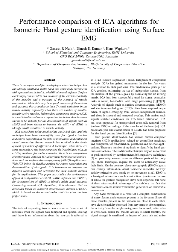 (PDF) Performance comparison of ICA algorithms for isometric hand gesture identification using ...