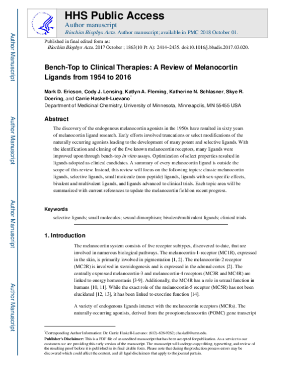 (PDF) Bench-top to clinical therapies: A review of melanocortin ligands ...