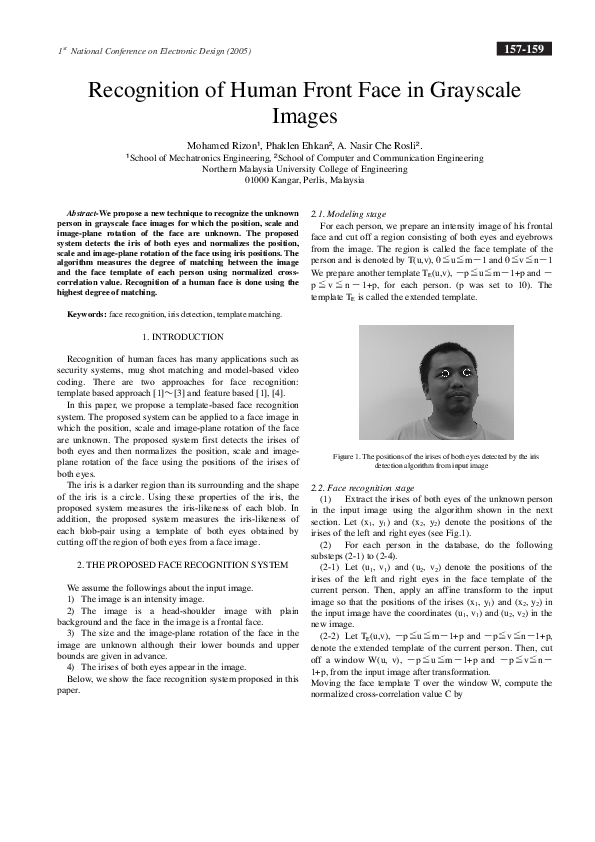 (PDF) Recognition of human front face in Grayscale Images