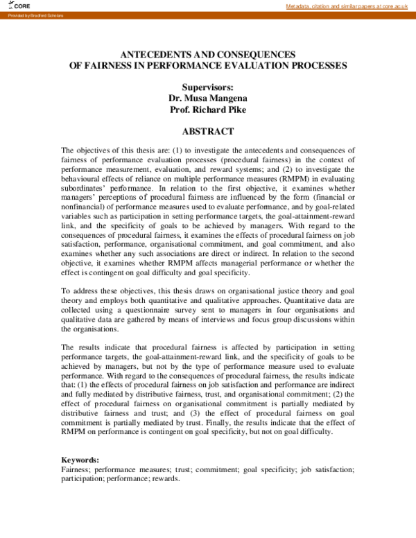 (PDF) Antecedents and Consequences of Fairness in Performance Evaluation Processes