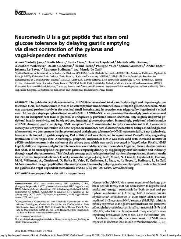 (PDF) Neuromedin U is a gut peptide that alters oral glucose tolerance ...