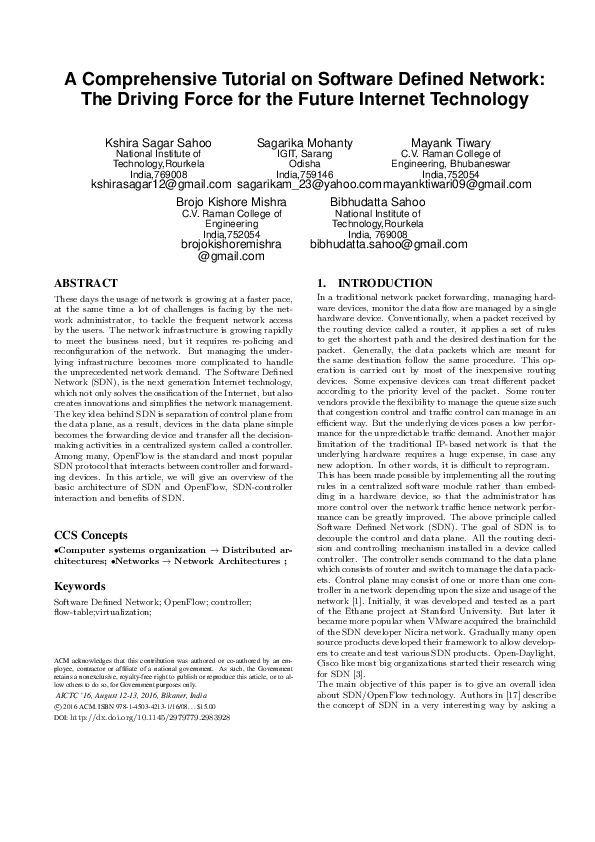 Pdf A Comprehensive Tutorial On Software Defined Network
