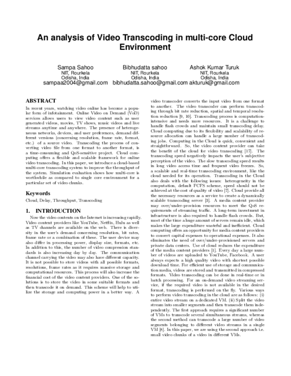 (PDF) An Analysis of Video Transcoding in Multi-Core Cloud Environment