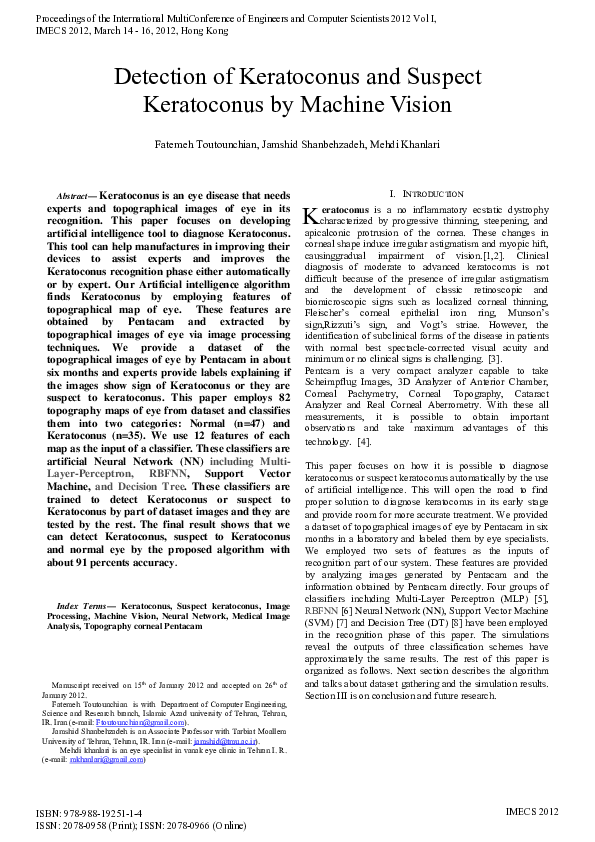 (PDF) Detection of Keratoconus and Suspect Keratoconus by Machine ...