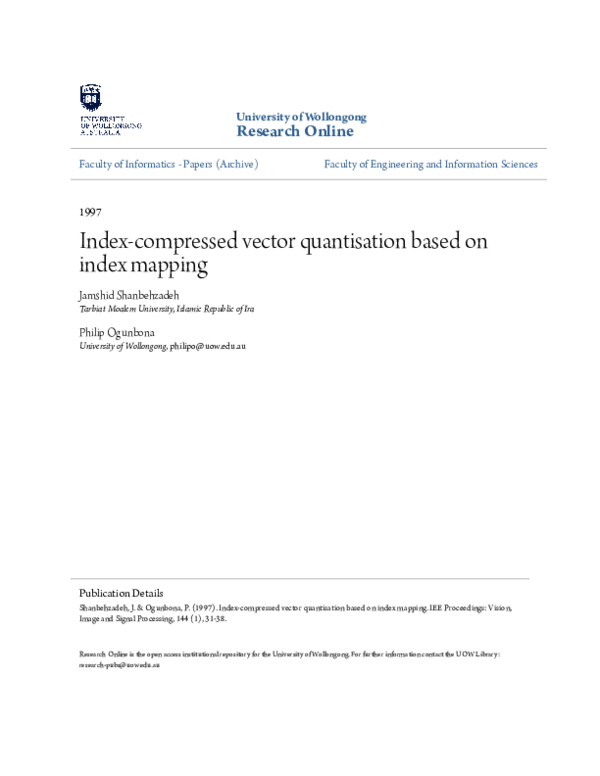 Pdf Index Compressed Vector Quantisation Based On Index Mapping 4256