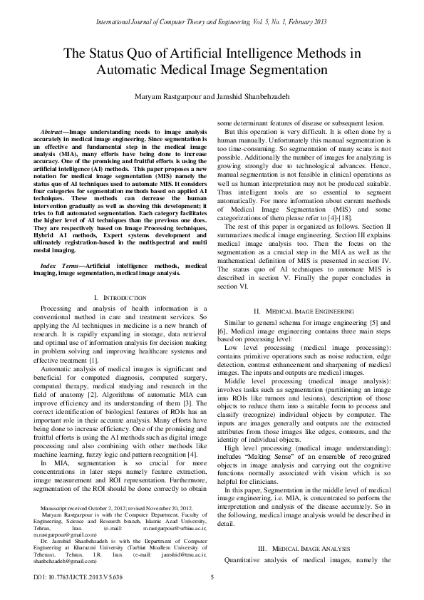 (PDF) The Status Quo of Artificial Intelligence Methods in Automatic Medical Image Segmentation