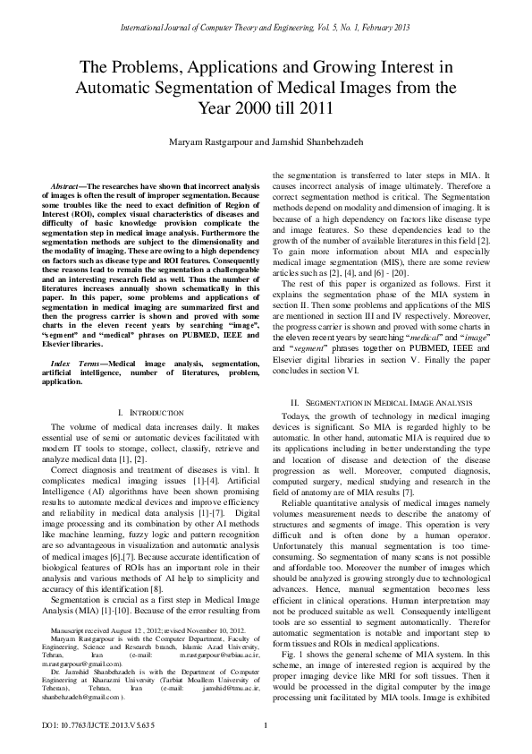 (PDF) The Problems, Applications and Growing Interest in Automatic Segmentation of Medical ...