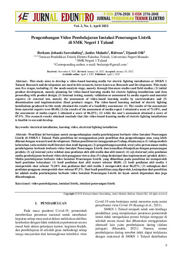 (PDF) Pengembangan Video Pembelajaran Instalasi Penerangan Listrik di ...