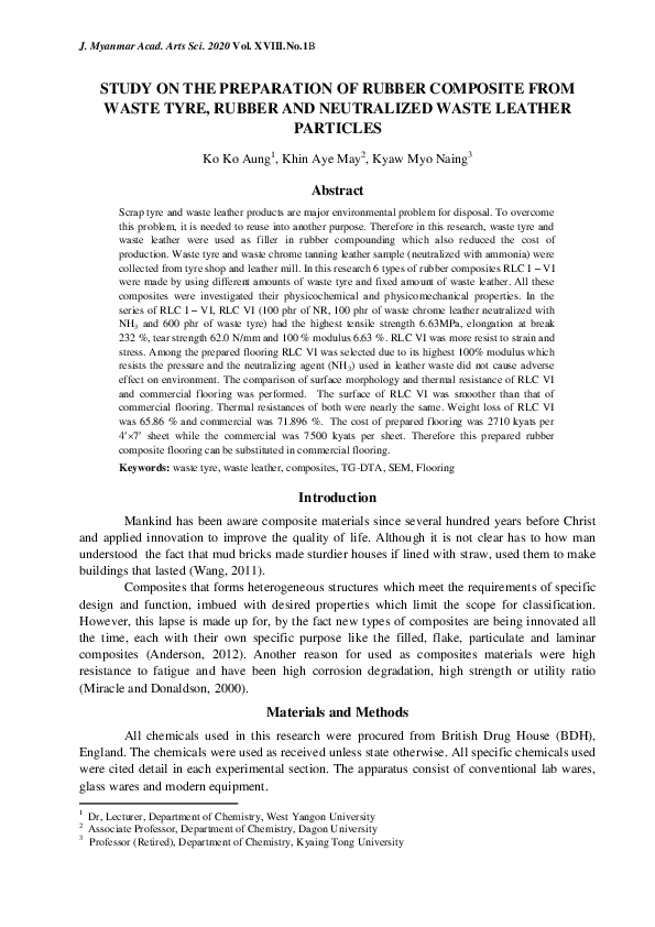 (PDF) Study on the Preparation of Rubber Composite from Waste Tyre ...