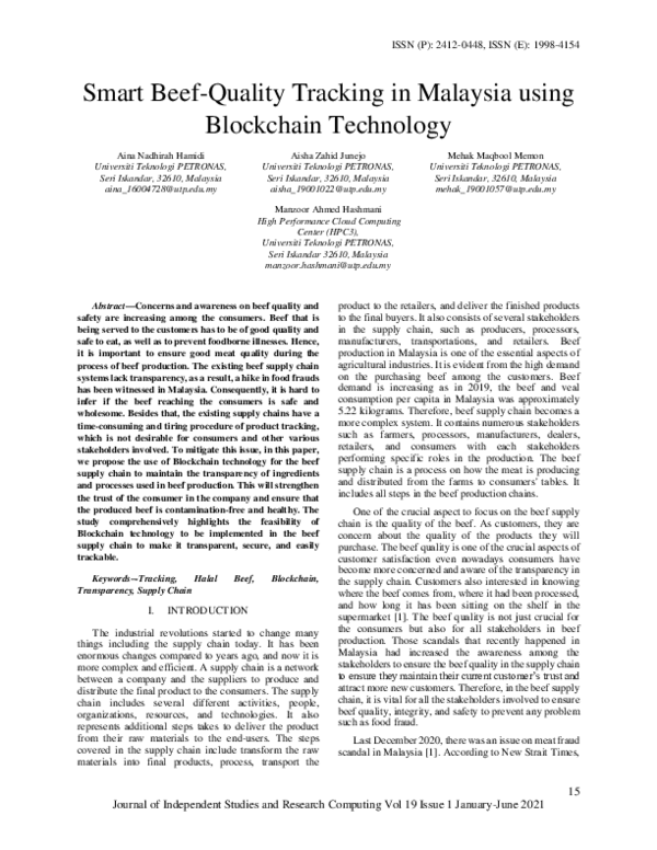 (PDF) Smart Beef-Quality Tracking In Malaysia Using Blockchain Technology