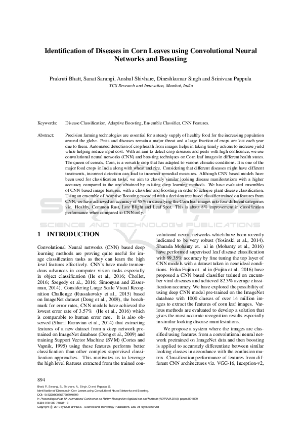 Pdf Identification Of Diseases In Corn Leaves Using Convolutional Neural Networks And Boosting