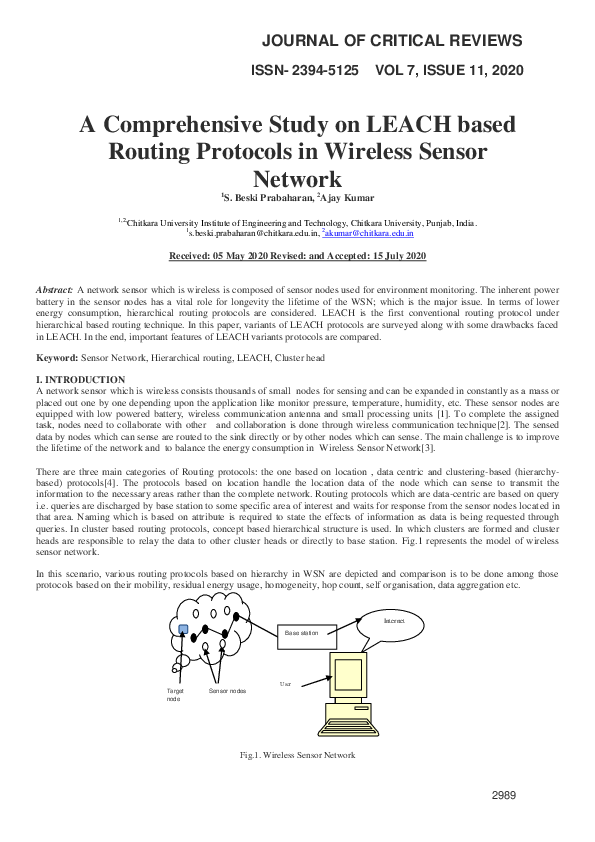 (PDF) A Comprehensive Study on LEACH based Routing Protocols in Wireless Sensor Network