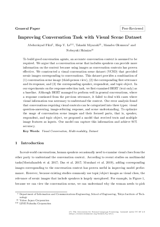 (PDF) Improving Conversation Task with Visual Scene Dataset