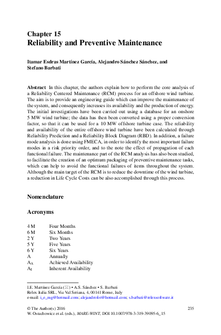 (PDF) Reliability and Preventive Maintenance