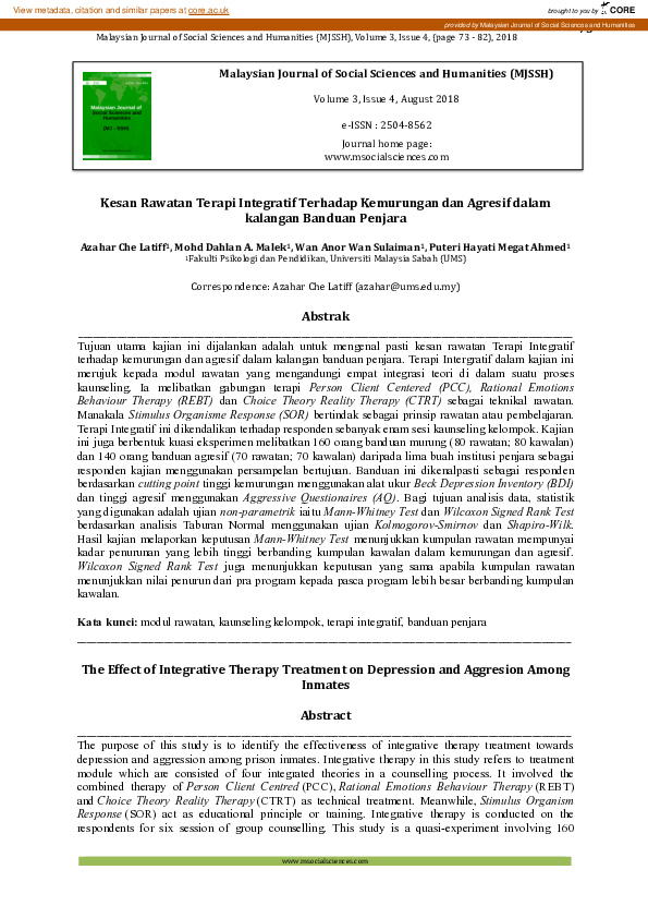 (PDF) Kesan Rawatan Terapi Integratif Terhadap Kemurungan dan Agresif ...