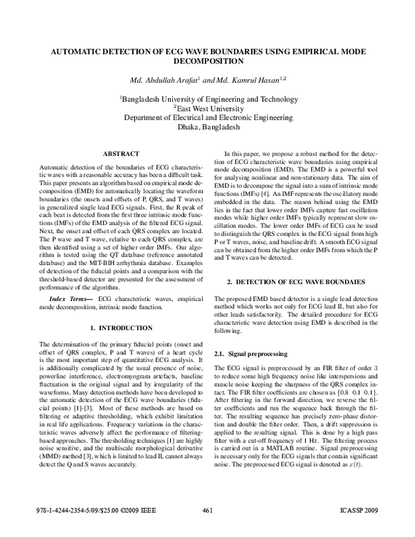 Pdf Automatic Detection Of Ecg Wave Boundaries Using Empirical Mode