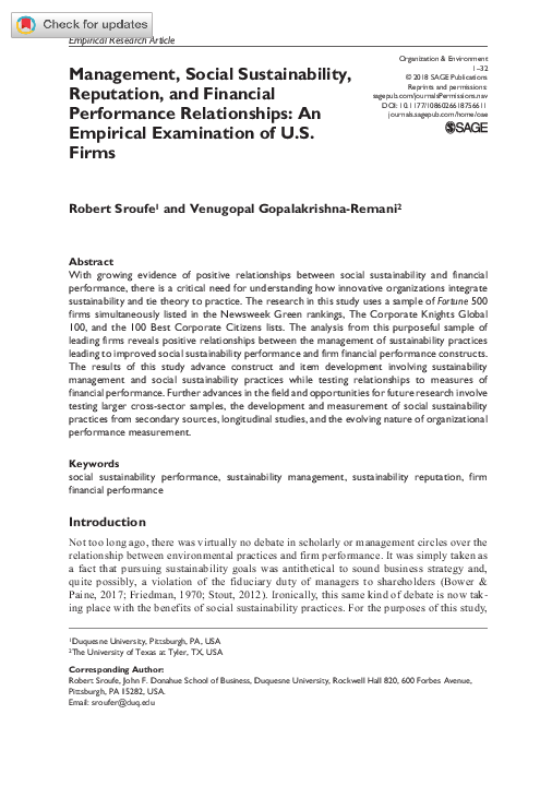 (PDF) Management, Social Sustainability, Reputation, and Financial ...