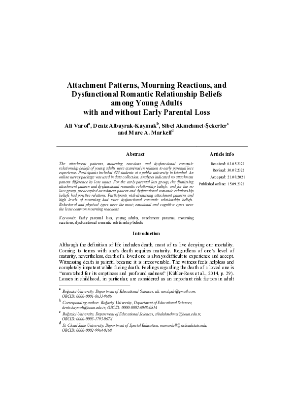 (PDF) Attachment Patterns, Mourning Reactions, and Dysfunctional ...