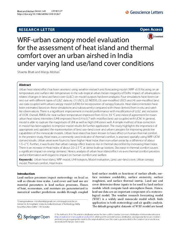 (PDF) WRF-urban canopy model evaluation for the assessment of heat ...