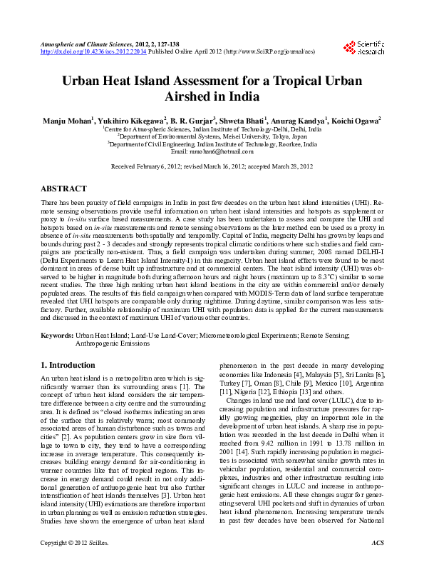 (PDF) Urban Heat Island Assessment for a Tropical Urban Airshed in ...